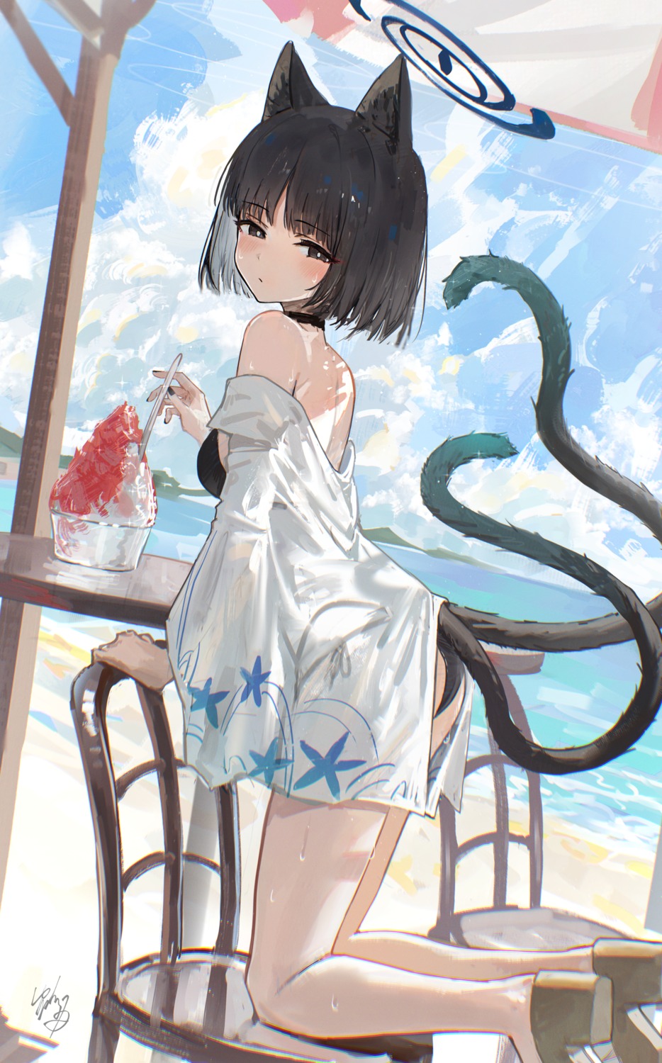 hidulume blue archive kiryuu kikyou animal ears bikini halo japanese clothes nekomimi see ...